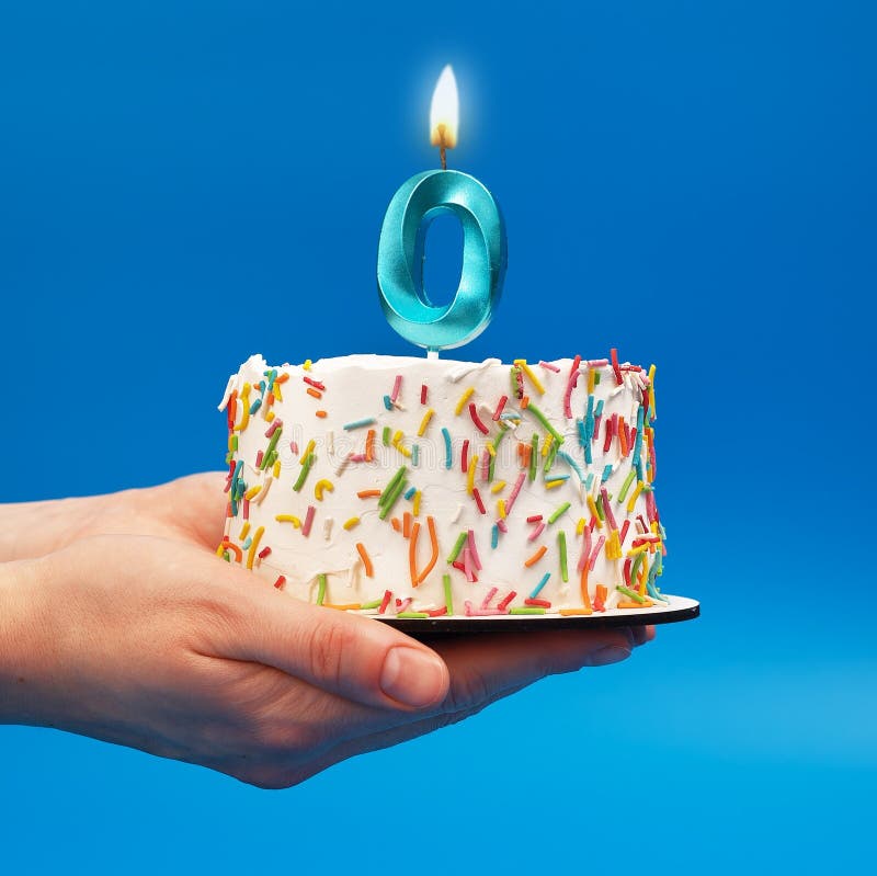 Birthday Bento Cake. Zero, 0 Birth Wax Candle in Hand Stock Image ...