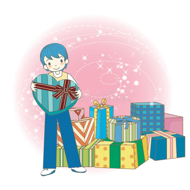 Birthday Boy with Gifts. Vector Illustration Decorative Design Stock ...