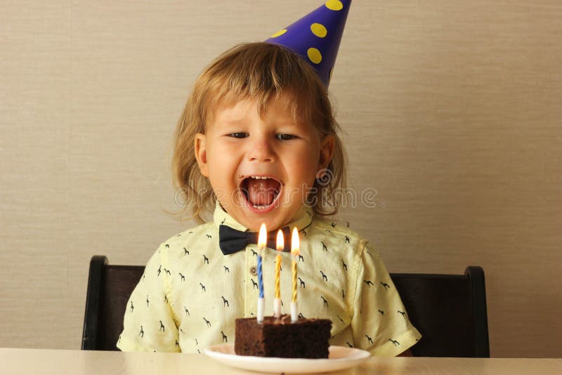 Birthday Boy Rejoice at the Candles on the Cake Stock Photo - Image of ...