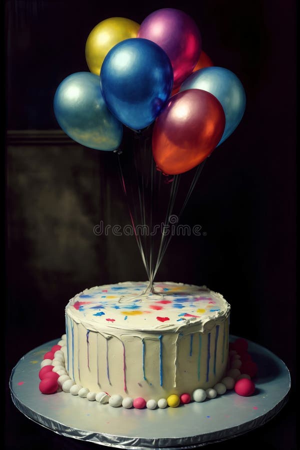 A Birthday Cake with Balloons on Top of it. Generative AI Stock ...