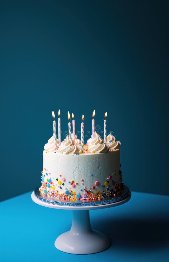 Birthday Cake on a Blue Background Stock Photo - Image of event ...