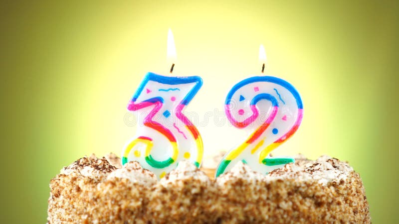 Birthday Cake with a Burning Birthday Candle. Number 32 Stock Video ...