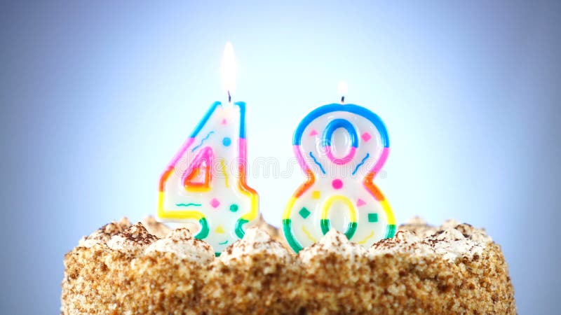 Birthday Cake with a Burning Birthday Candle. Number 48 Stock Video ...