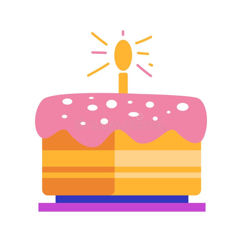 Birthday Cake with Candle. Hand Drawn Birthday Cake Vector Illustration ...