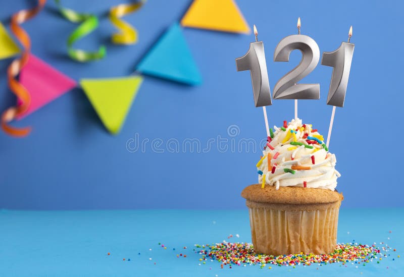 Birthday Cake Candle Number 121 Blue Background Stock Photos - Free ...