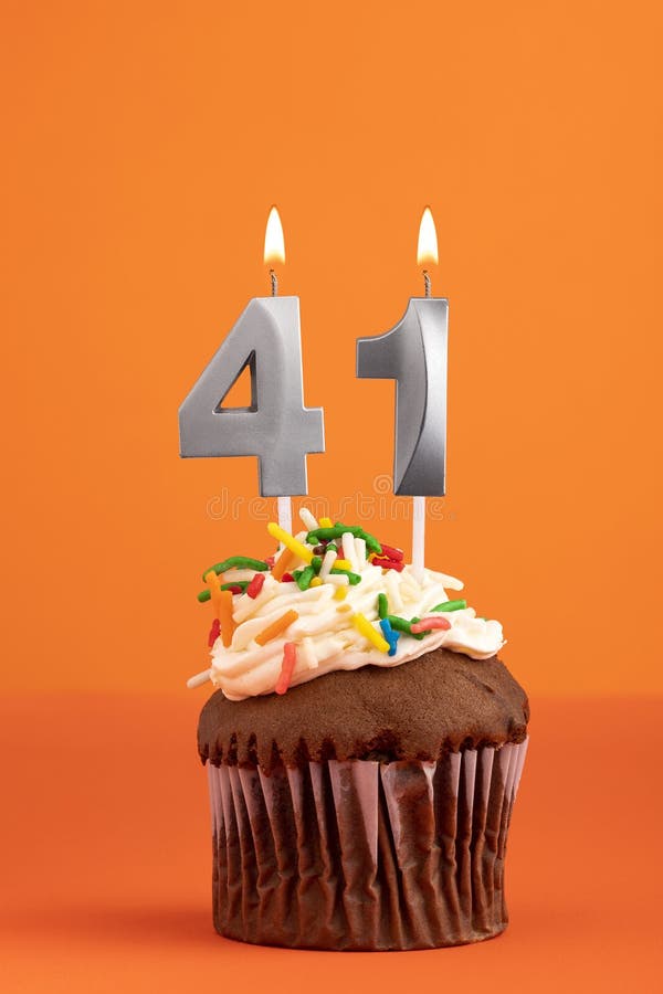 Birthday Cake with Candle Number 41 - Orange Foamy Background Stock ...