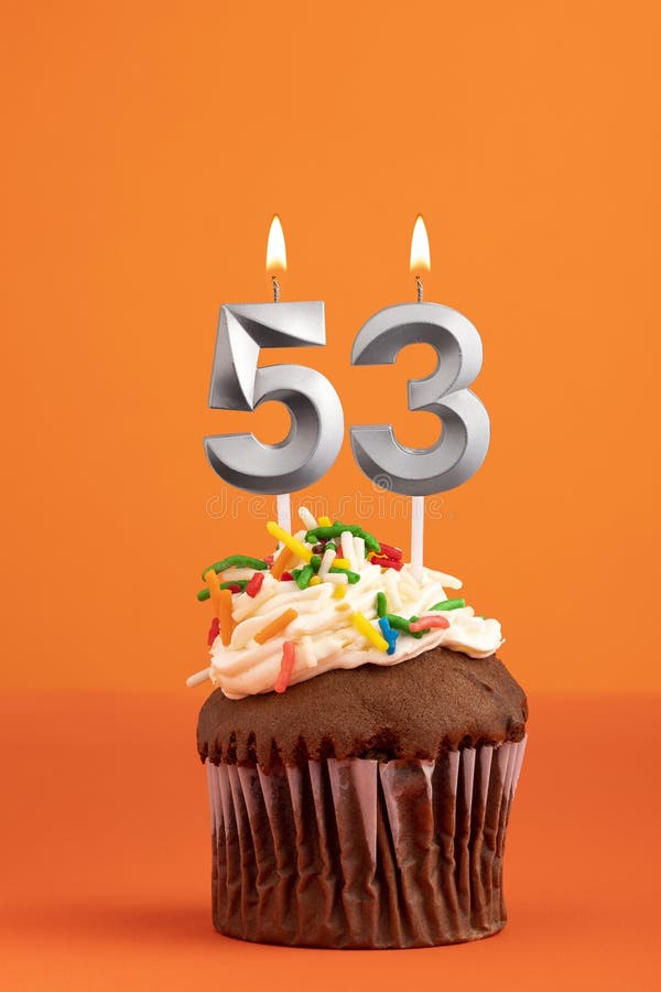Birthday Cake with Candle Number 53 - Orange Foamy Background Stock ...