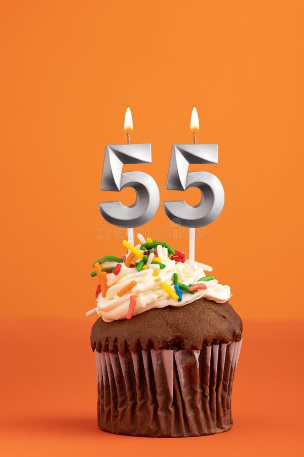 Birthday Cake with Candle Number 55 - Orange Foamy Background Stock ...