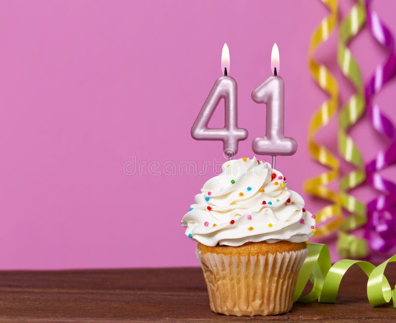 Birthday Cake with Candle Number 41 Stock Image - Image of cream ...