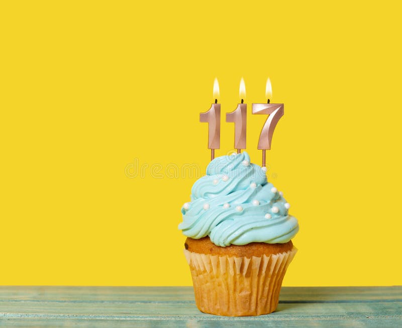 Number 117 Candle Happy Birthday Cake Yellow Background Stock Photos ...