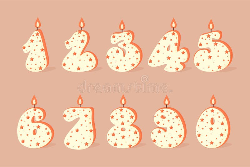 Birthday Cake Candle Numbers Isolated Flat Vector Illustration Stock ...