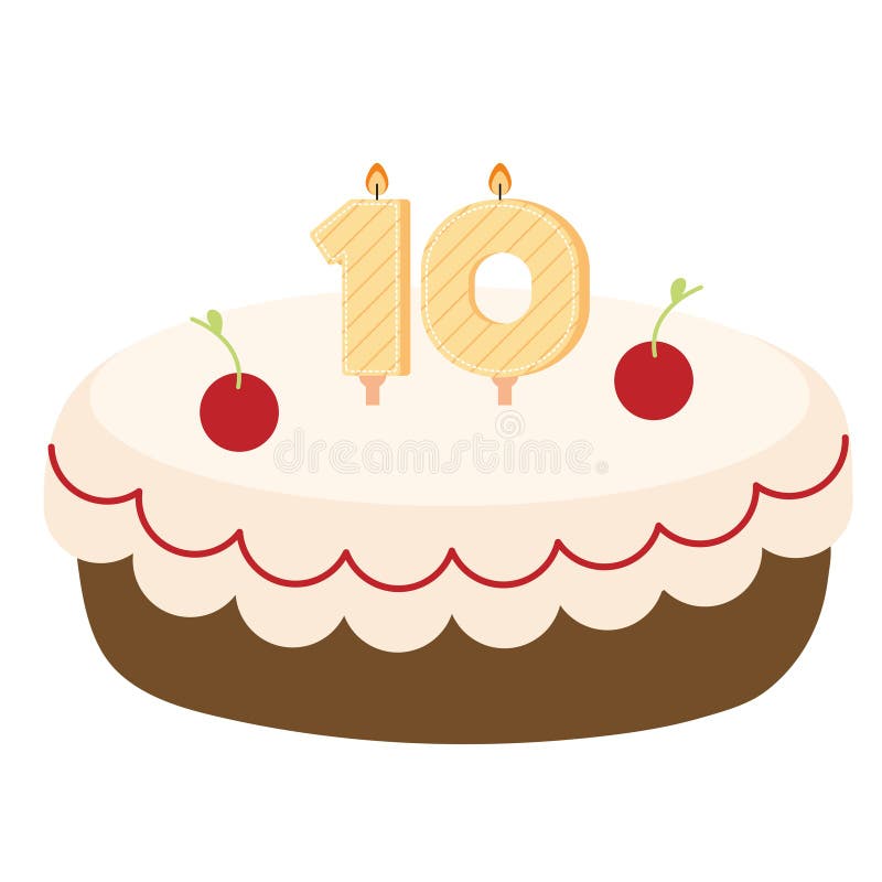 Birthday Cake and Candle Ten Stock Illustration - Illustration of ...