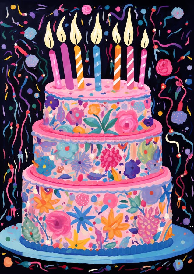 Birthday Cake for Birthday Card Celebration with Dots and Dashes Stock ...