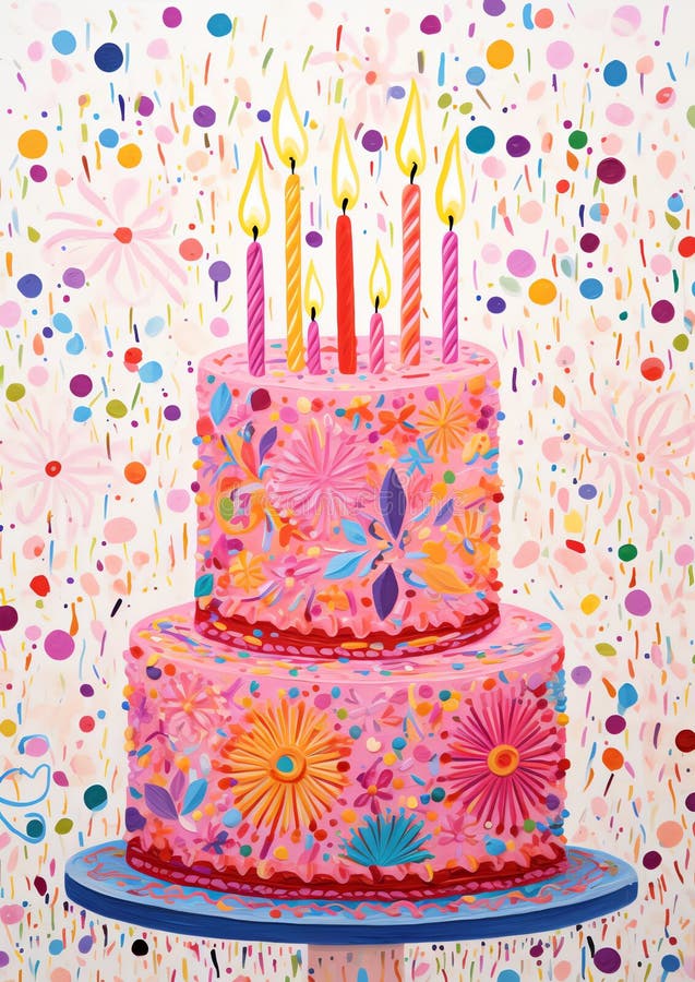 Birthday Cake for Birthday Card Celebration with Dots and Dashes Stock ...