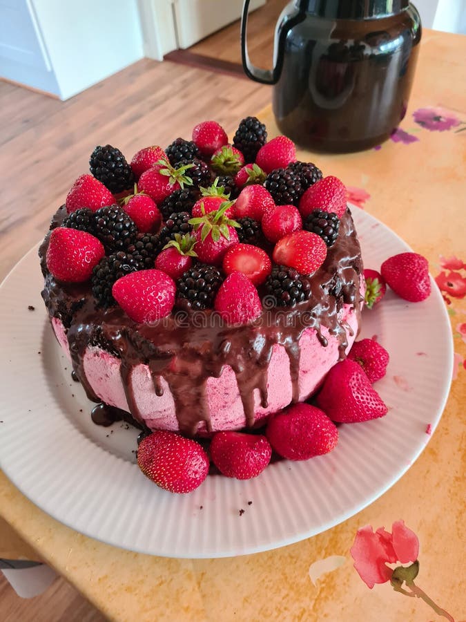 Birthday Cake Colorful with Berries Stock Photo - Image of berries ...