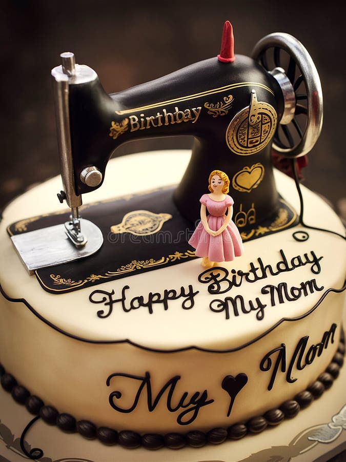 Birthday Cake Design Idea of Sewing Machine Stock Illustration ...