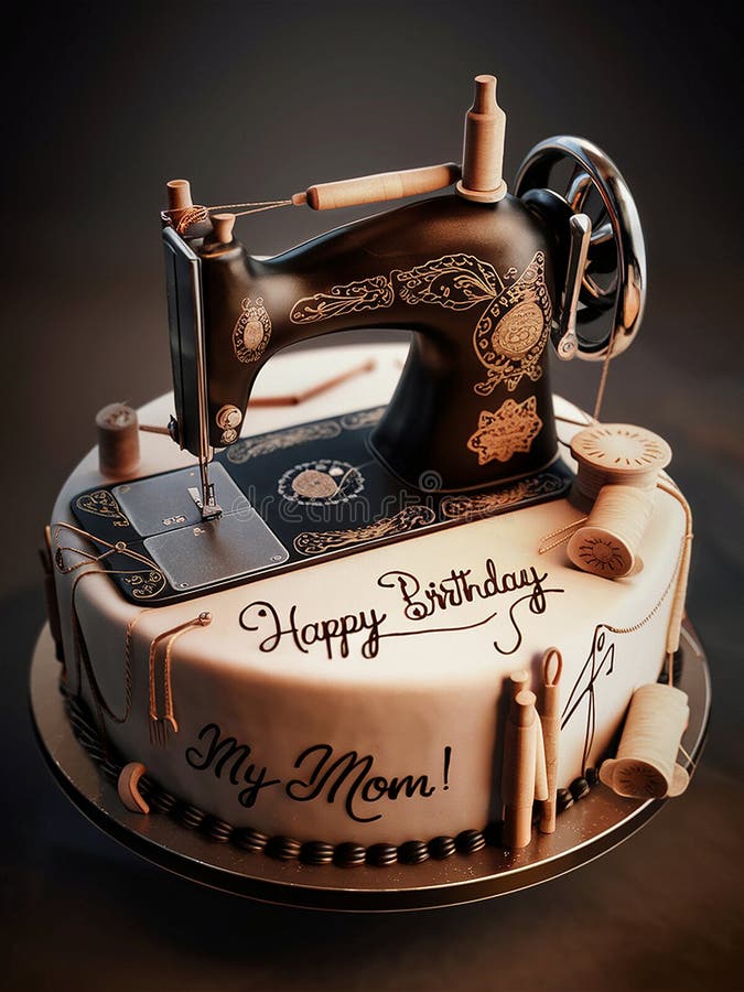 Birthday Cake Design Idea of Sewing Machine Stock Illustration ...