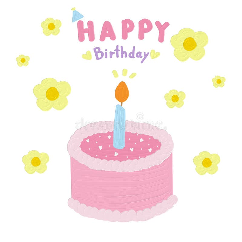 Birthday Cake Drawing with Oil Paint Texture. Stock Illustration ...