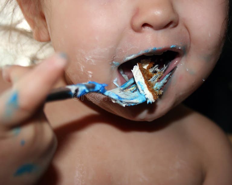 Birthday Cake Eater stock image. Image of blue, girls, fork - 524499