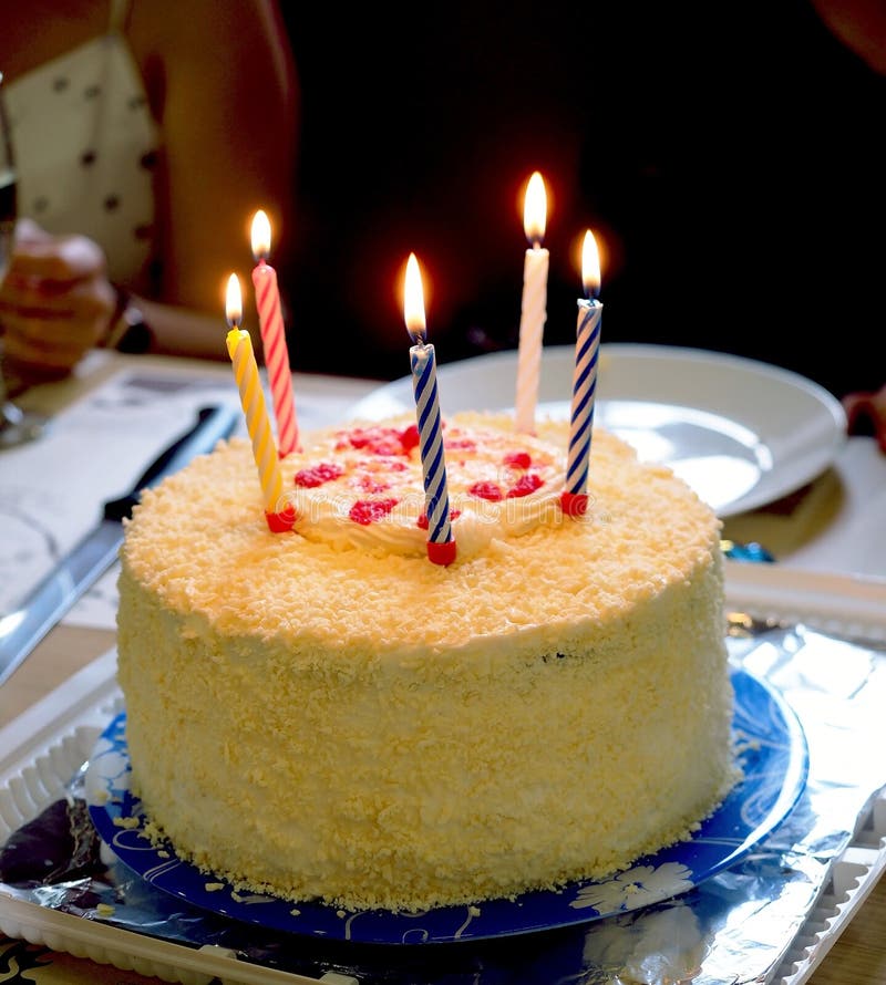 Birthday Cake with Candles on the Table Stock Photo - Image of cake ...