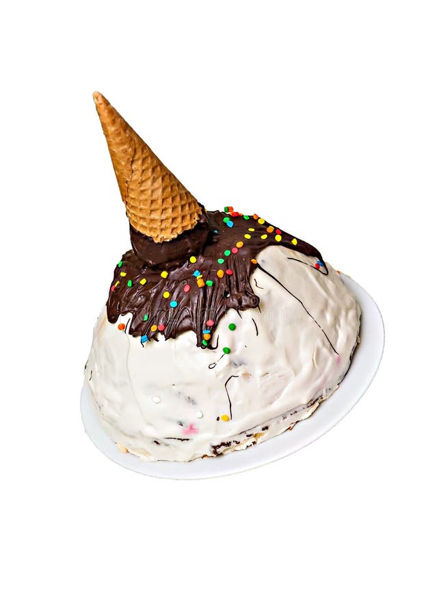Birthday Cake in the Form of a Cone with Ice Cream Isolated Stock Image ...