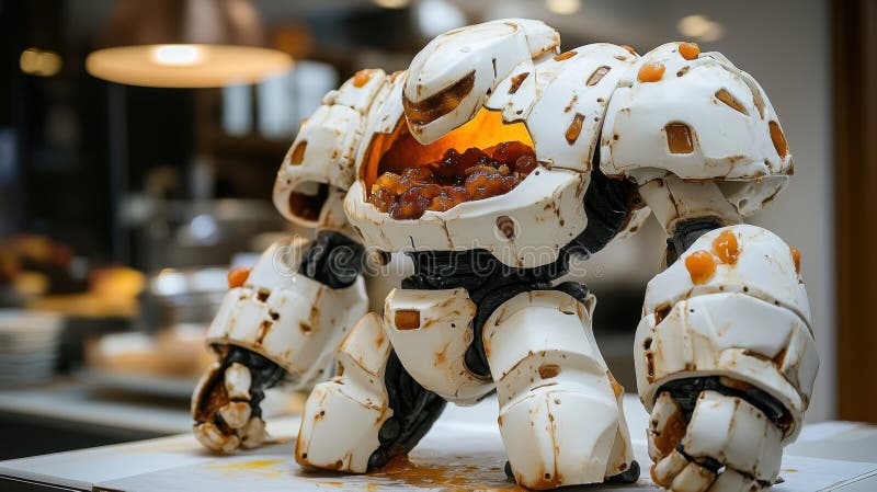 A Birthday Cake in the Form of a Robot Covered with Icing on a Plate ...