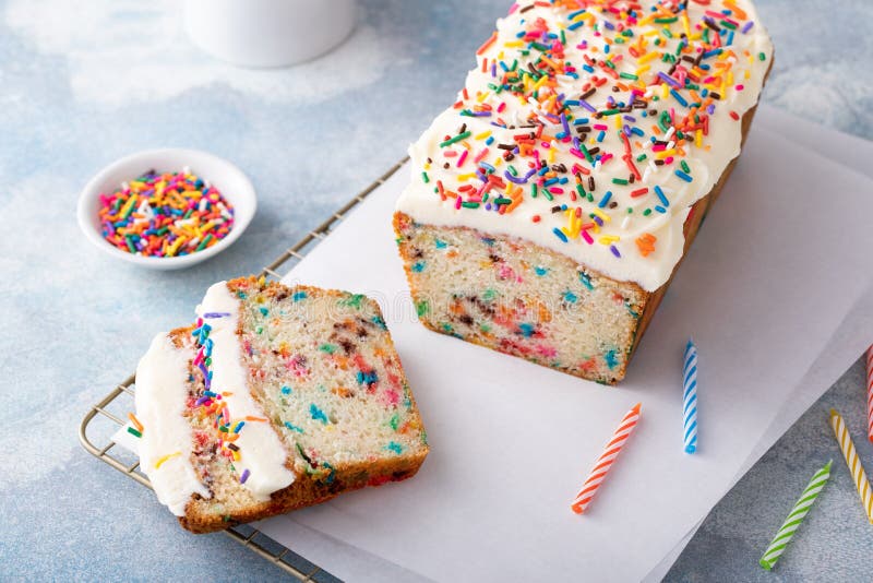 Birthday Cake or Funfetti Cake with Sprinkles and Frosting Stock Image ...