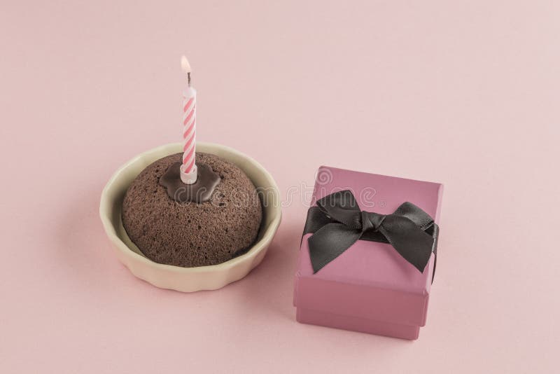 Birthday Cake and Gift Box on Pink Stock Photo - Image of butter, gift ...