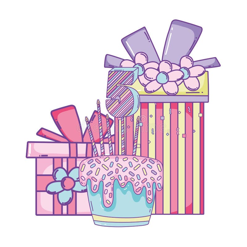 Birthday Cake with Gift Cartoons Stock Vector - Illustration of funny ...