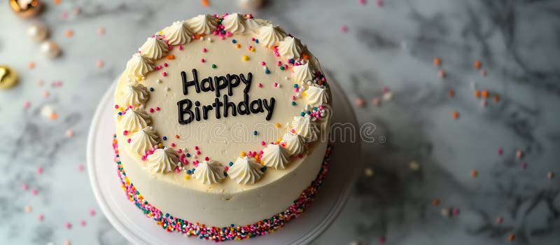 Birthday Cake with Happy Birthday Greeting and Sugar Sprinkles Against ...