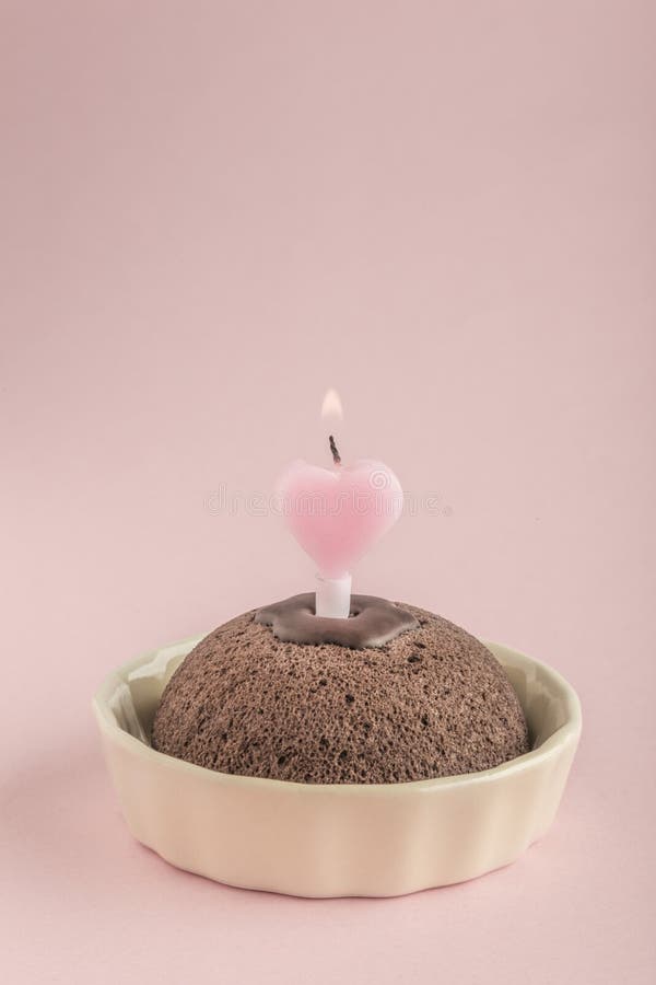 Birthday Cake with Heart Shaped Candle on Pink Stock Image - Image of ...