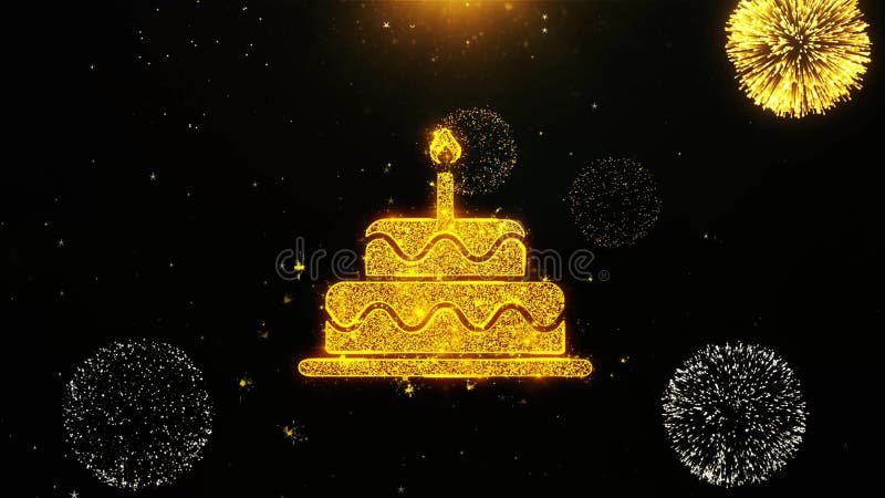 Birthday Cake Icon on Firework Display Explosion Particles. Stock ...