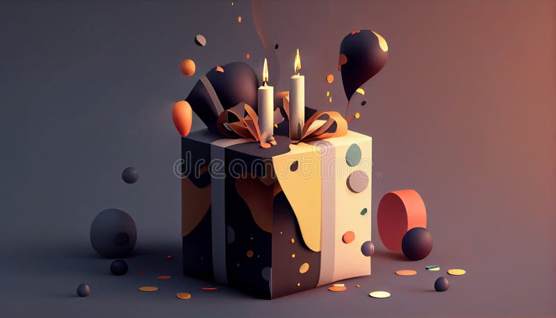 Birthday Celebration Gift Shaped Cake, Candlelight. Generative AI ...