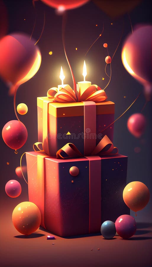 Birthday Celebration Gift Shaped Cake, Candlelight. Generative AI ...