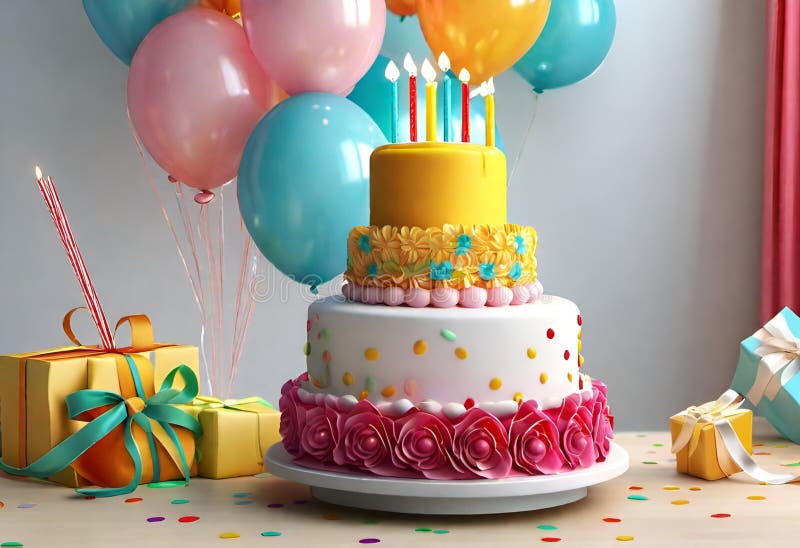 A Birthday Cake and Items Decorated in a Room. Stock Image - Image of ...