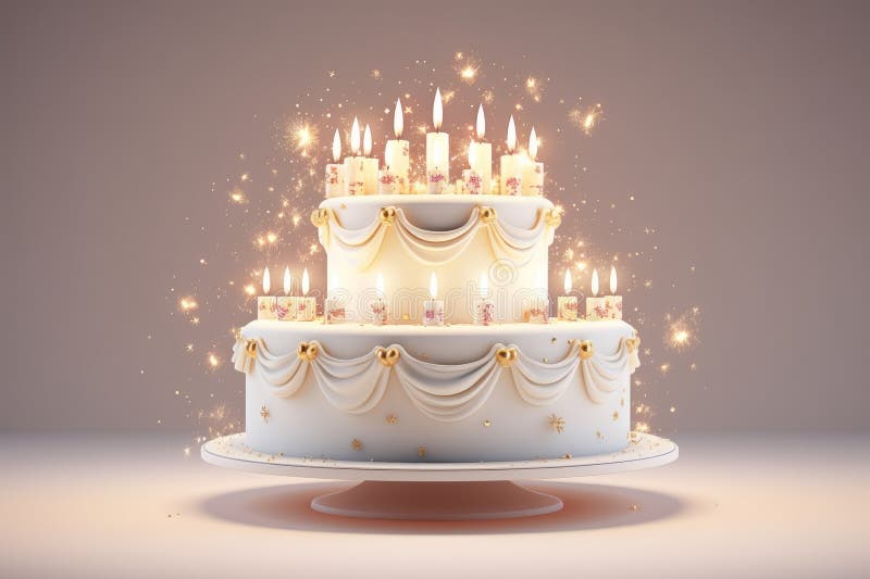 Birthday Cake with Lighted Candles Stock Photo - Image of cake, flame ...