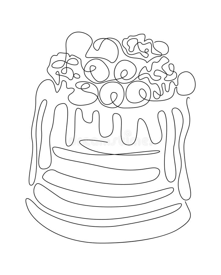 Birthday Cake Line Art Dessert Stock Vector - Illustration of dish ...