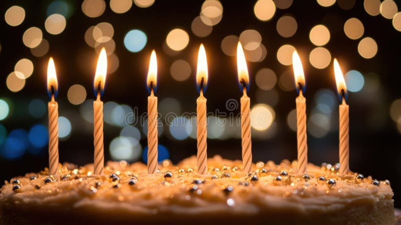 Birthday Cake with Lit Candles and Sparkling Decorations Stock Image ...