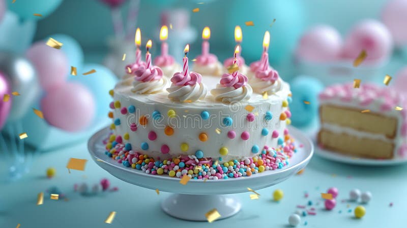 A Birthday Cake With Lit Candles On Top Stock Video Video Of