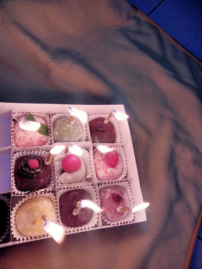 6 Birthday Cake Moji with Burning Candles Stock Photo - Image of ...