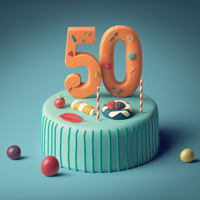 Golden Milestone: a Delectable 50th Birthday Cake.Generative AI Stock ...