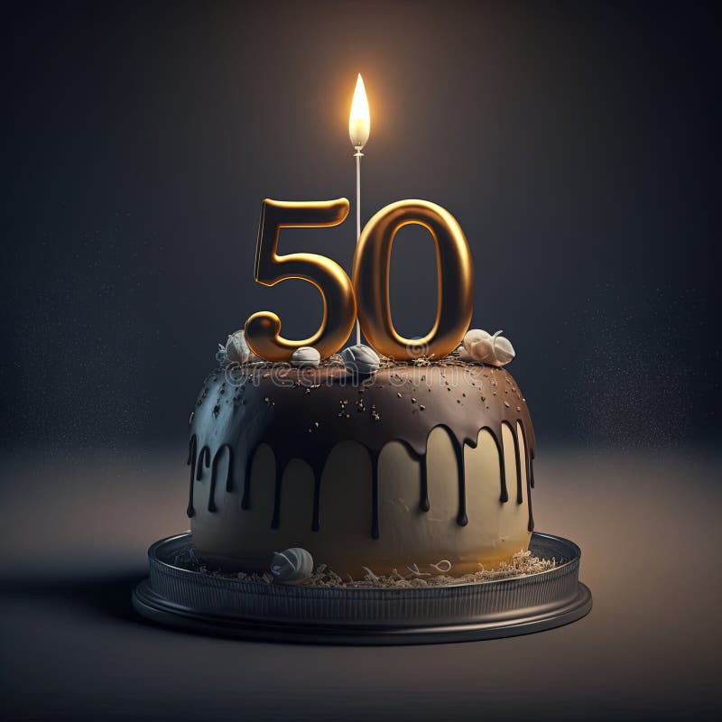 Golden Milestone: a Delectable 50th Birthday Cake.Generative AI Stock ...