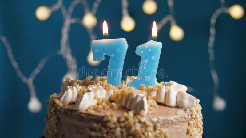Birthday Cake with 71 Number Candle on Blue Backgraund Stock Image ...