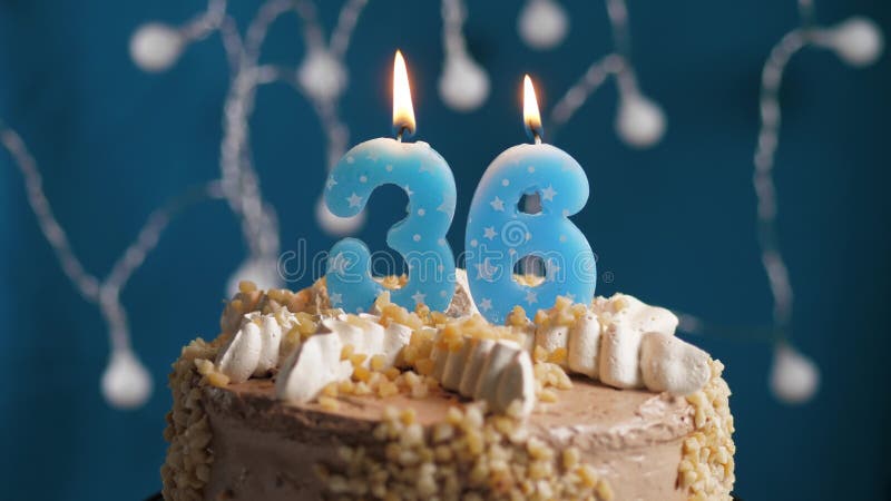 Birthday Cake with 36 Number Candle on Blue Backgraund Stock Image ...