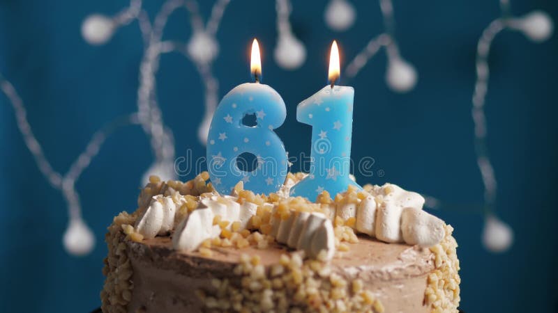 Birthday Cake with 61 Number Candle on Blue Backgraund Stock Photo ...