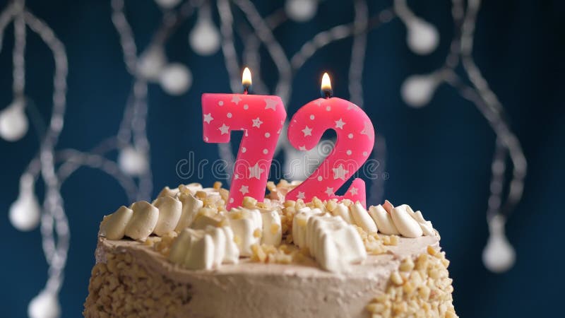 Birthday Cake with 72 Number Pink Candle on Blue Backgraund Stock Image ...