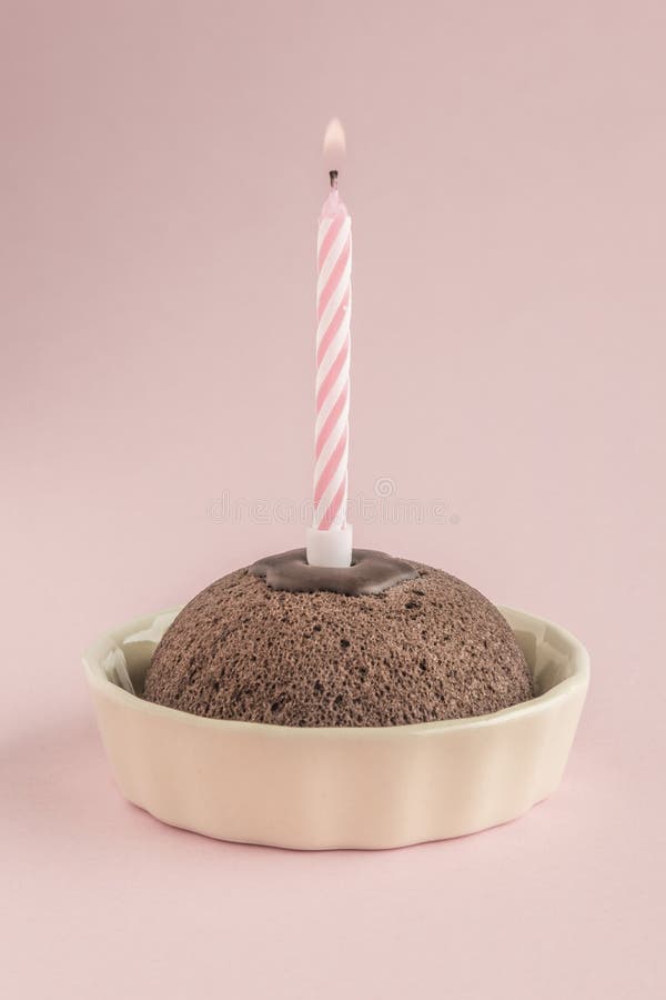 Birthday Cake with One Candle on Pink Stock Image - Image of sweet ...