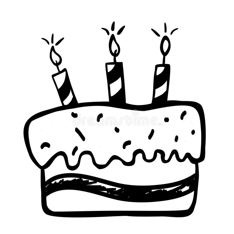 Birthday Cake with Sparkling Candle, Simple Vector Hand Draw Sketch ...