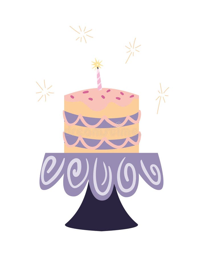 Birthday cake on stand stock vector. Illustration of delicious - 340755593