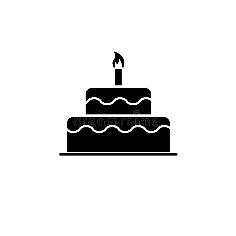 Birthday Cake, Sweet Pie Solid Flat Vector Icon Isolated on White ...